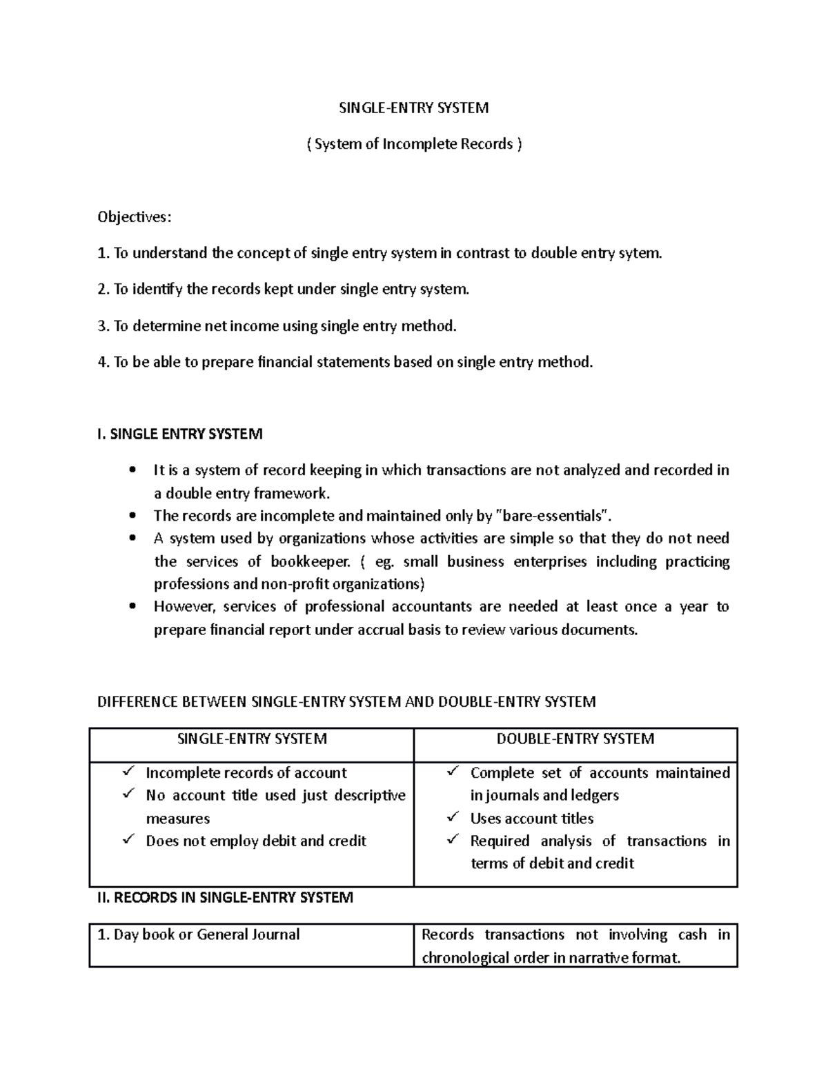 IA 3 Lecture Notes on Single Entry System. Problems and Solution ...