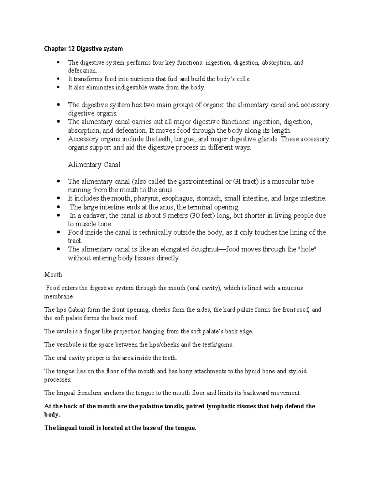 Chapter 12: The Digestive System Overview and Functions - Studocu