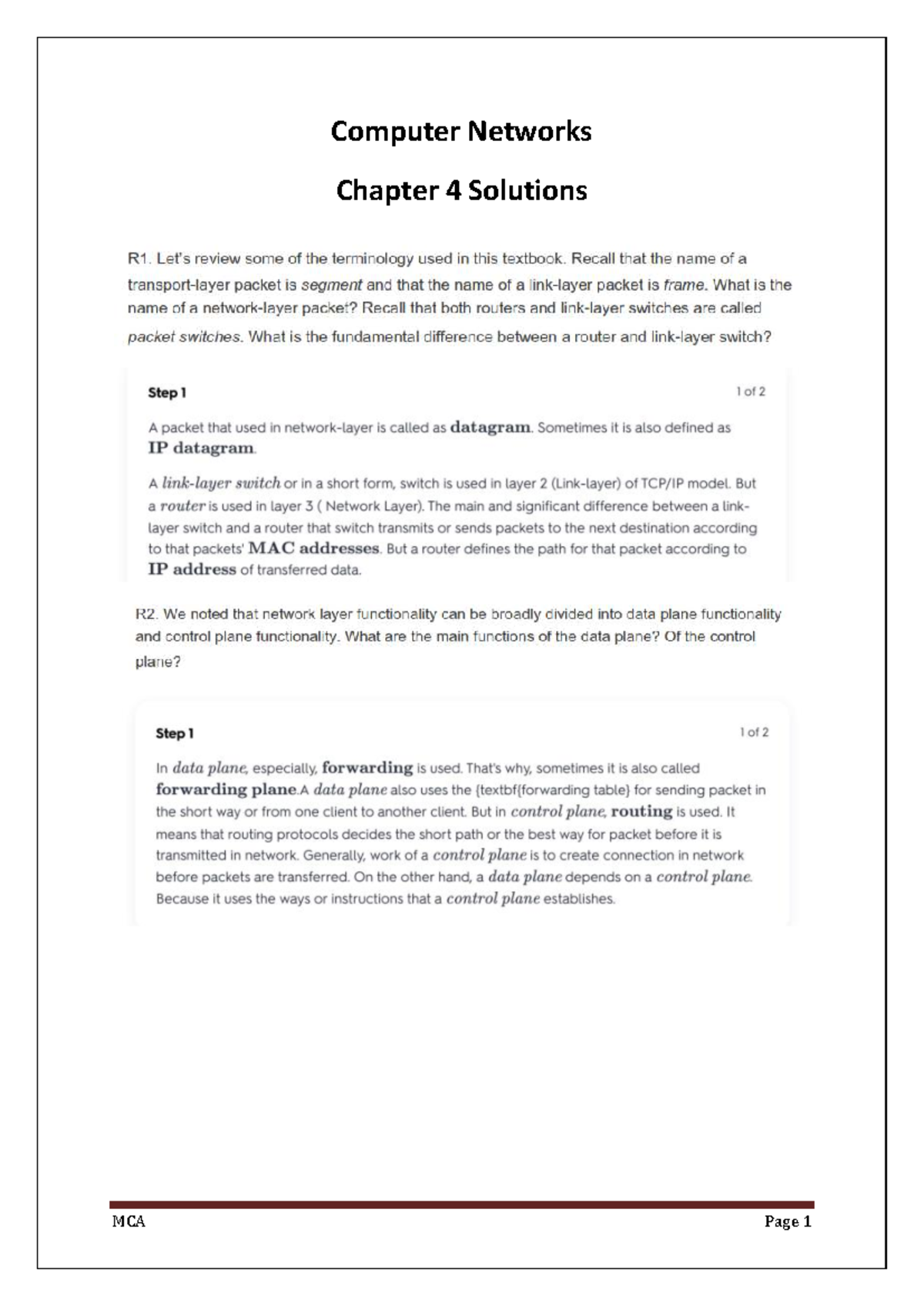 Computer Networks MCA Chapter 4 Solutions: Important Problems - Studocu