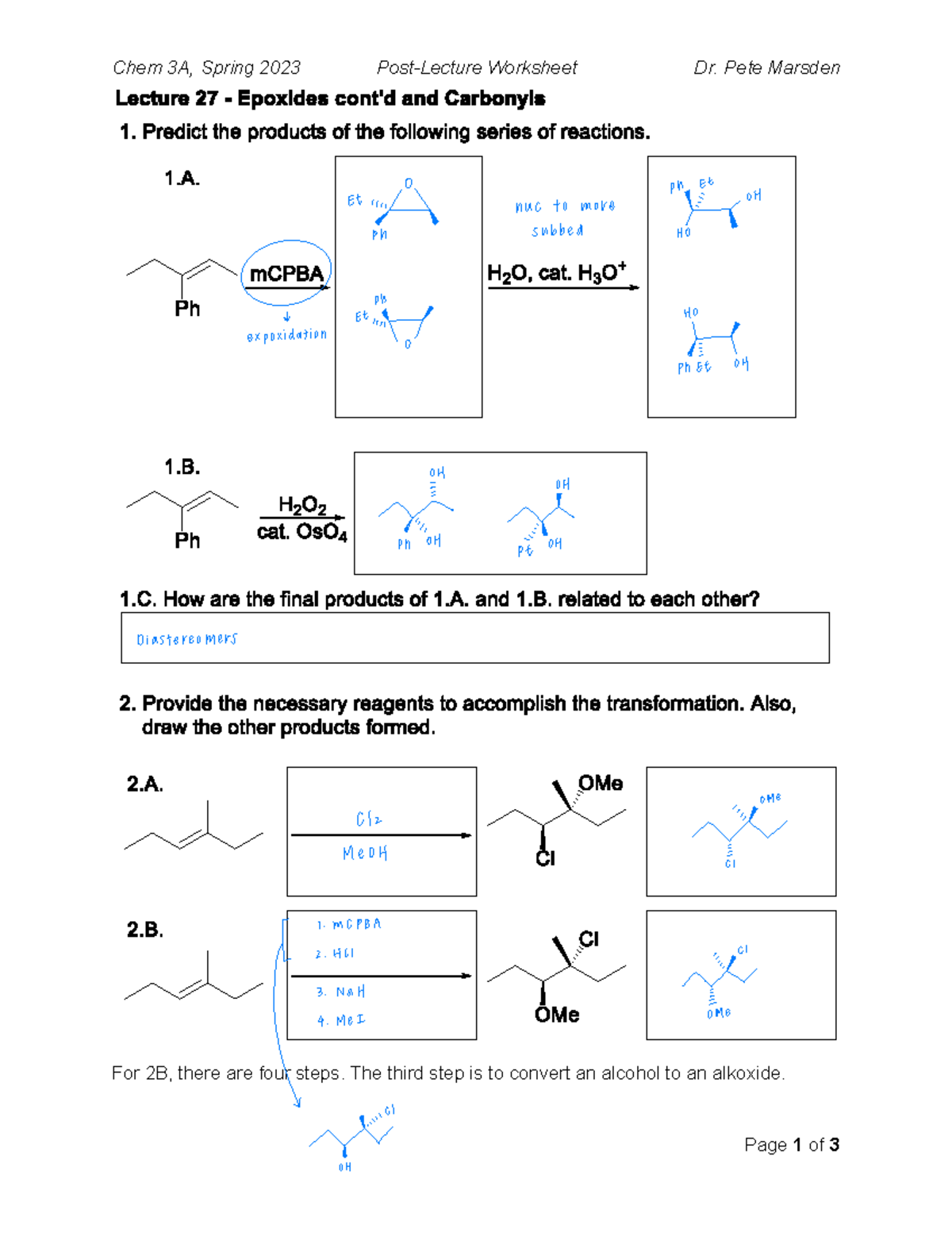 Chem 3A Spring 2023 Post-Lecture Worksheet by Dr. Pete Marsden - Studocu