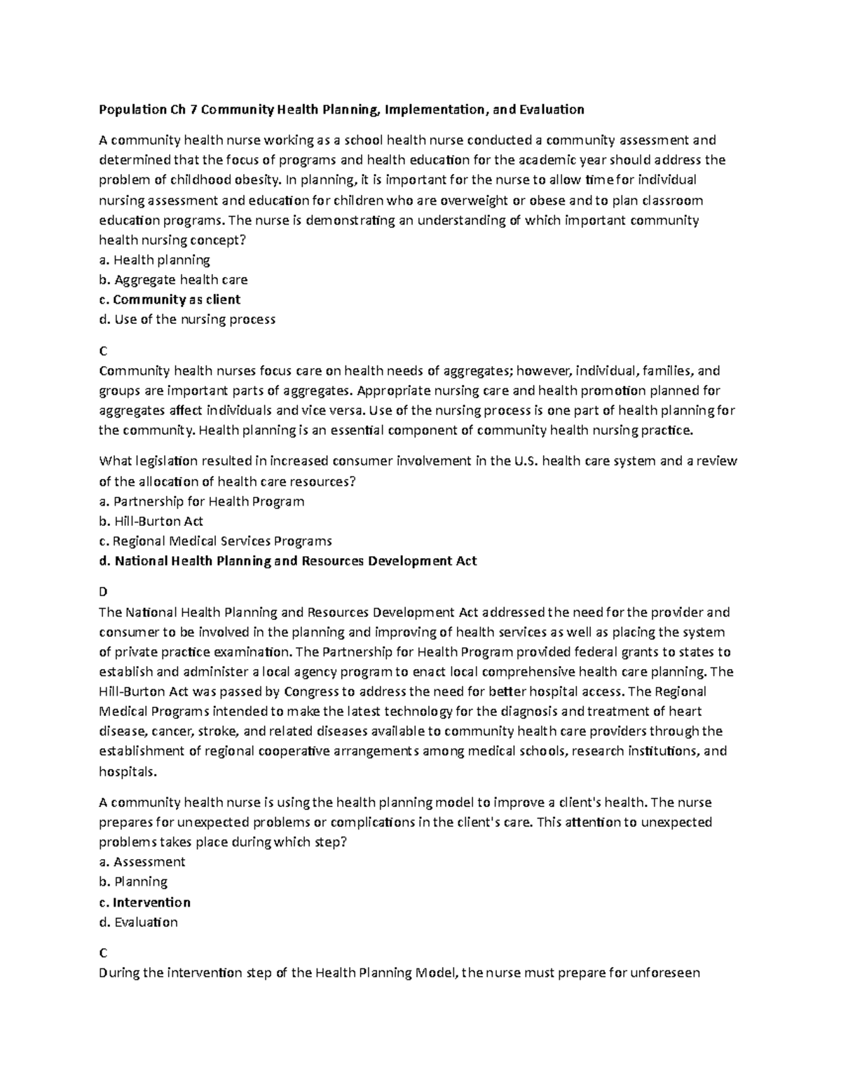 Chapter 7 - Population Ch 7 Community Health Planning, Implementation ...
