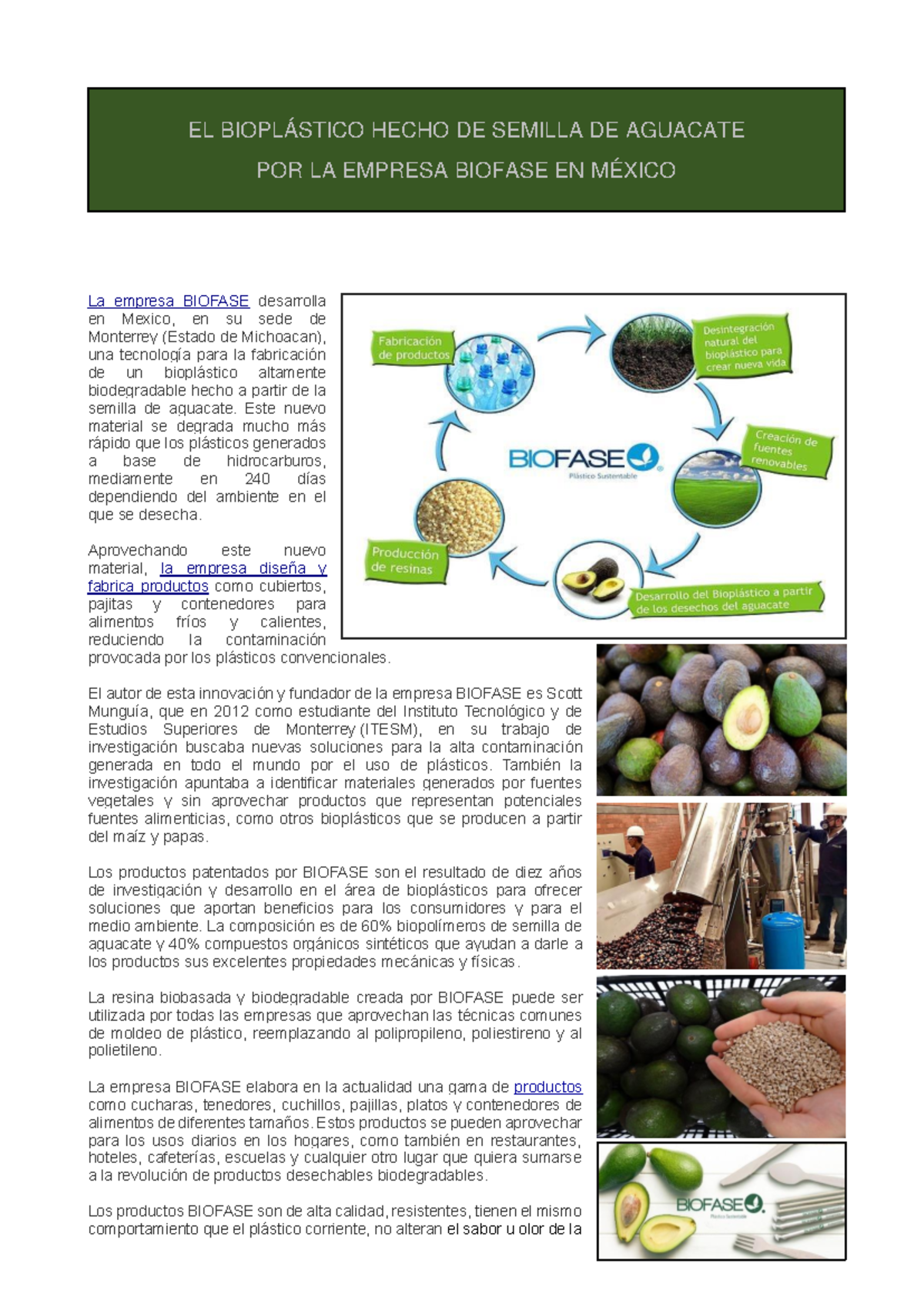 ACT 4: Bioplástico de Semilla de Aguacate por BIOFASE en México - Studocu