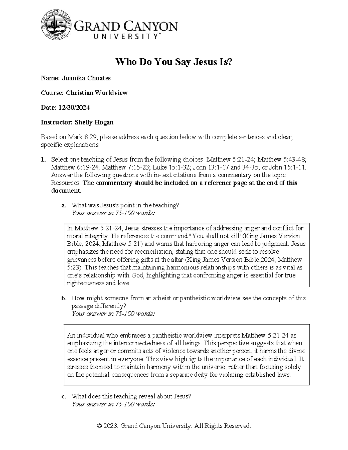 Who Do You Say That Jesus Is? - CHR 201 Christian Worldview Essay - Studocu
