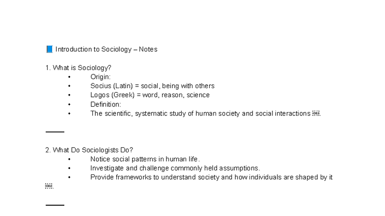 Sociology 101: Midterm 1 Study Notes on Key Concepts - Studocu