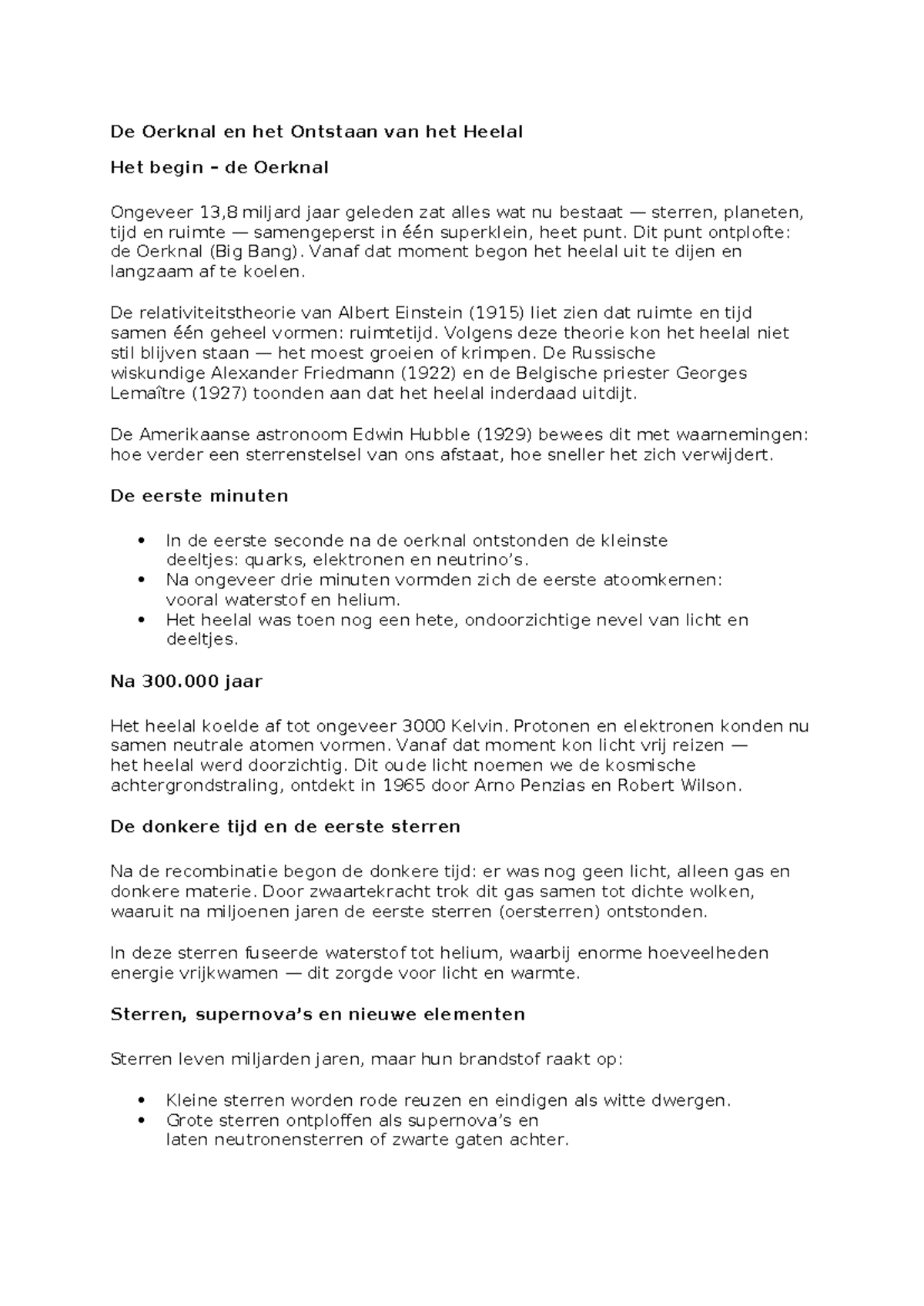 Samenvatting van de Oerknal en het Ontstaan van het Heelal - Studeersnel