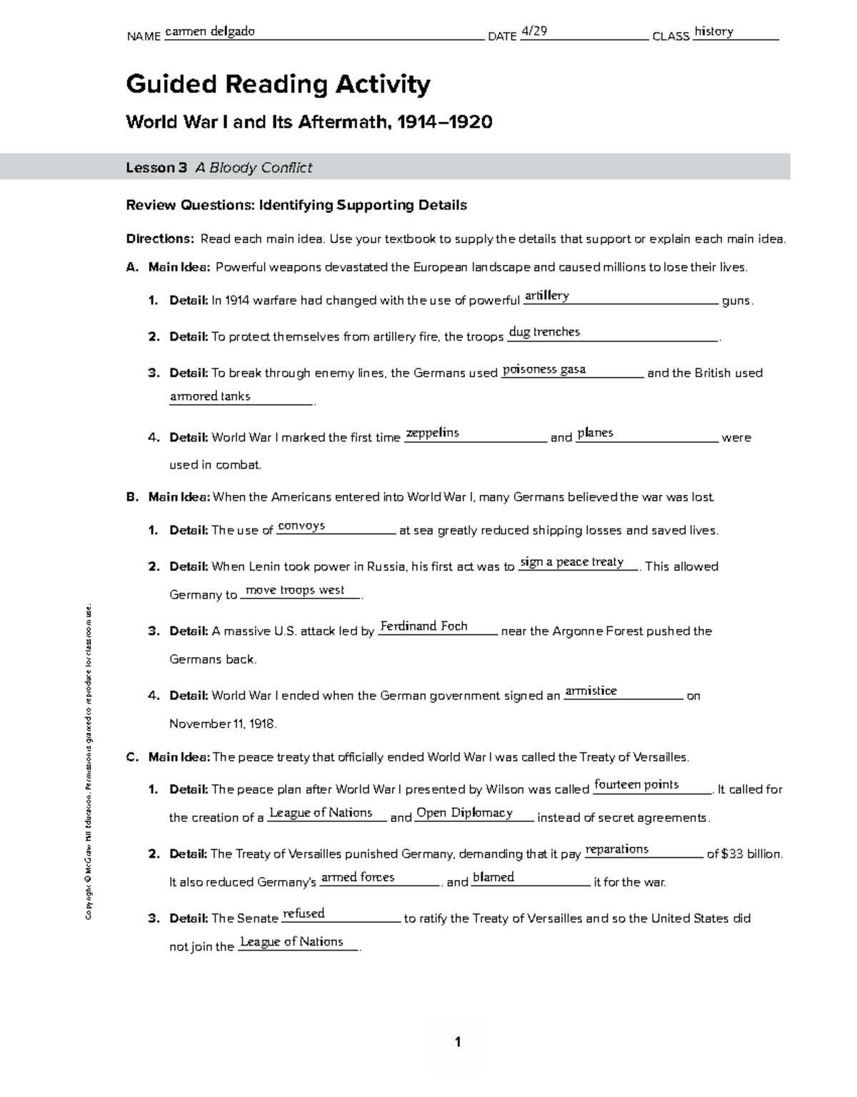 Chapter 6 Lesson 3 Guided Reading on WWI Aftermath - Studocu