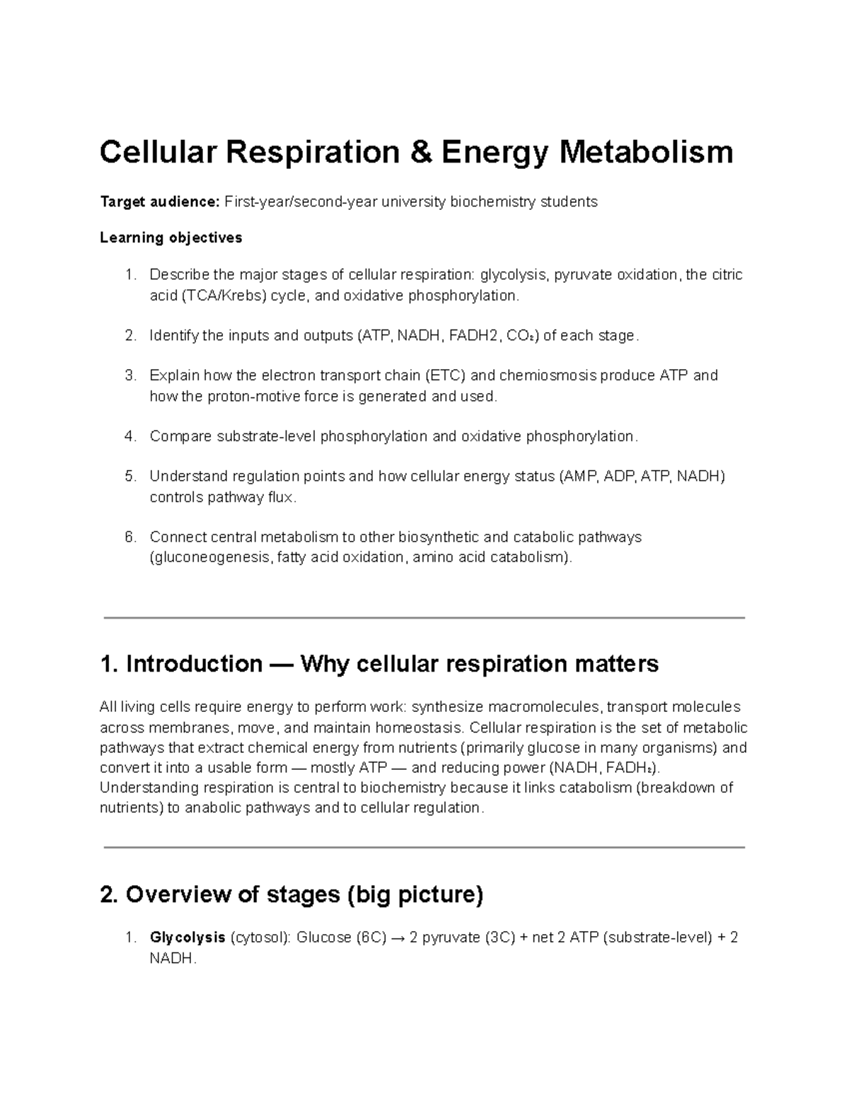 Cellular Respiration & Energy Metabolism: A Biochemistry Overview - Studocu