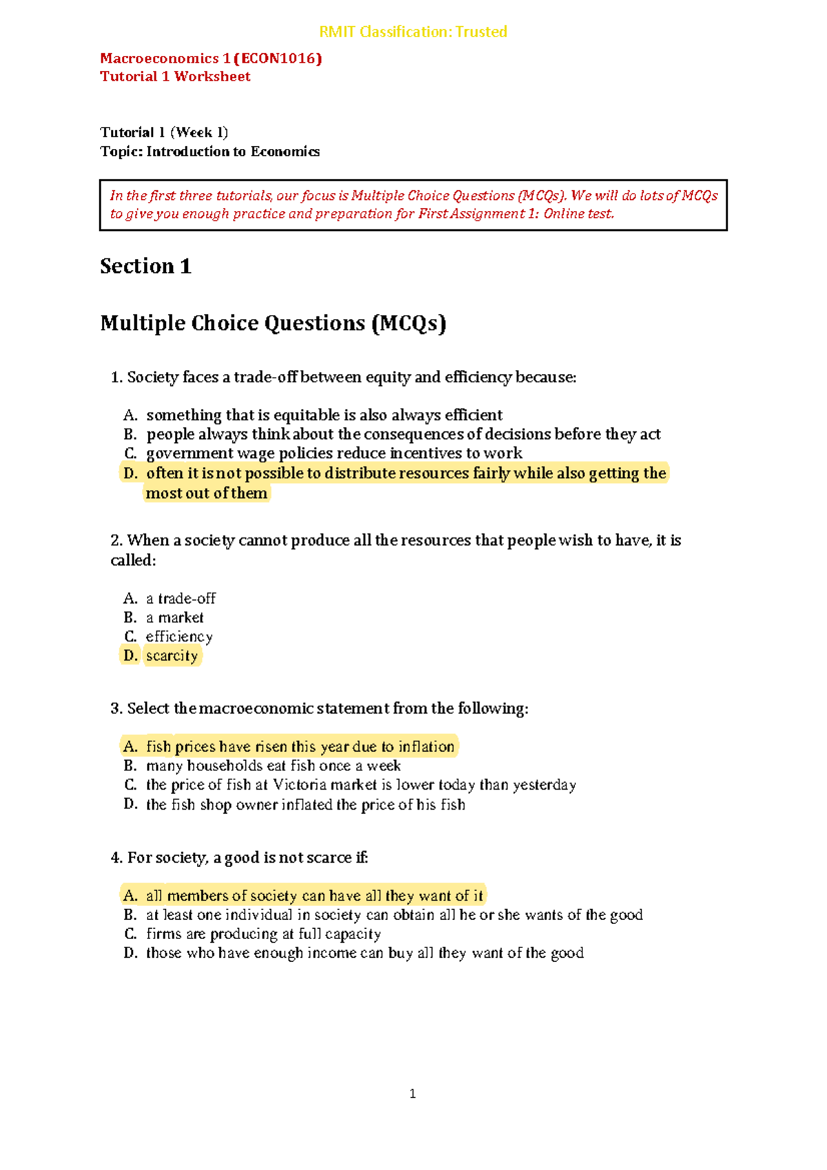 Tutorial 1 - What is Macroeconomics - Macroeconomics 1 (ECON1016 ...