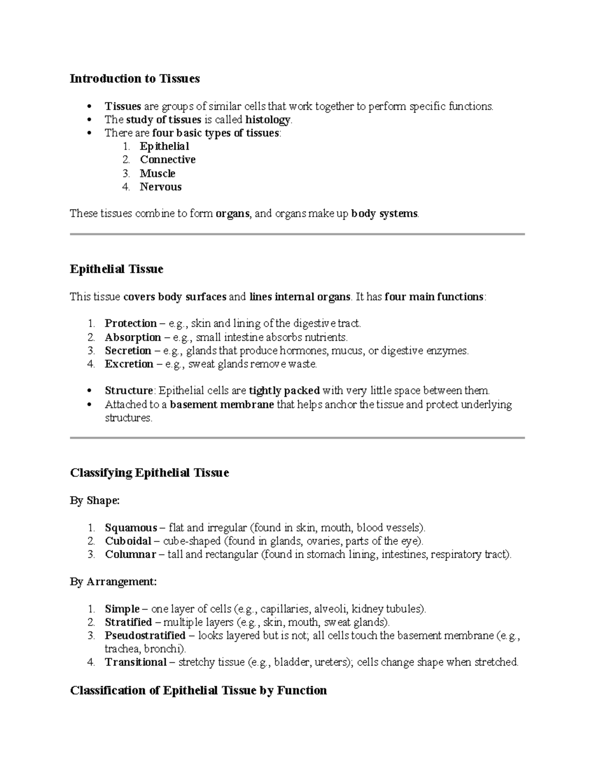 Chapter 5: Tissues - Comprehensive Study Notes - Studocu