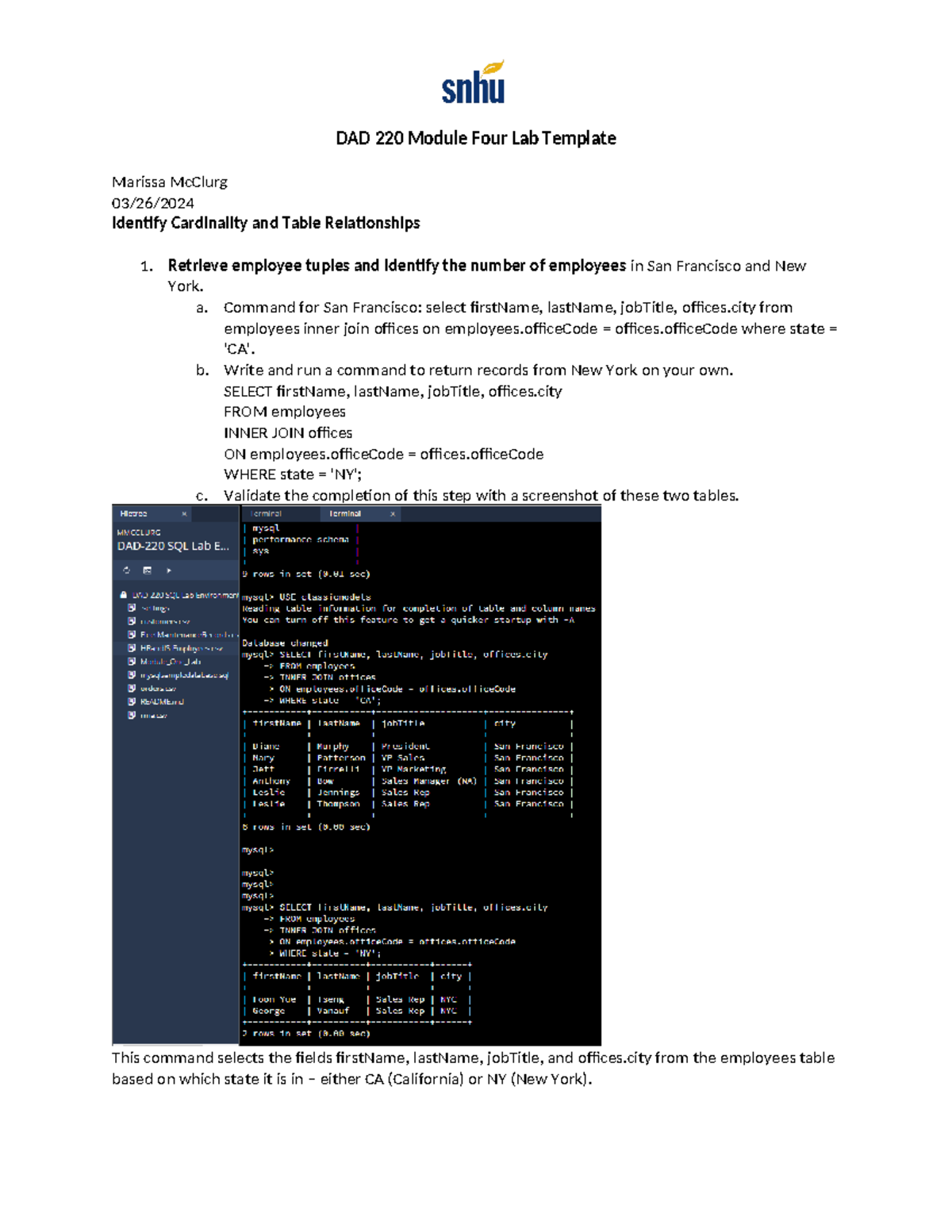 DAD 220 Module Four Lab: Cardinality & Table Relationships Analysis ...