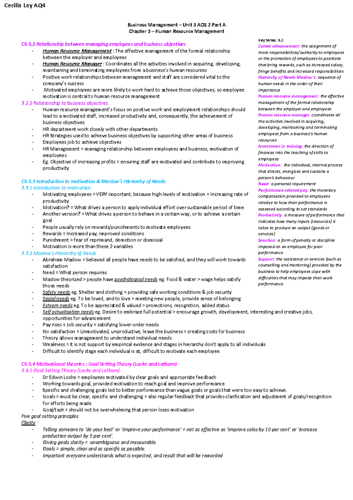 Busman Unit 3 AOS 2 - Human Resource Management & Motivation Notes ...