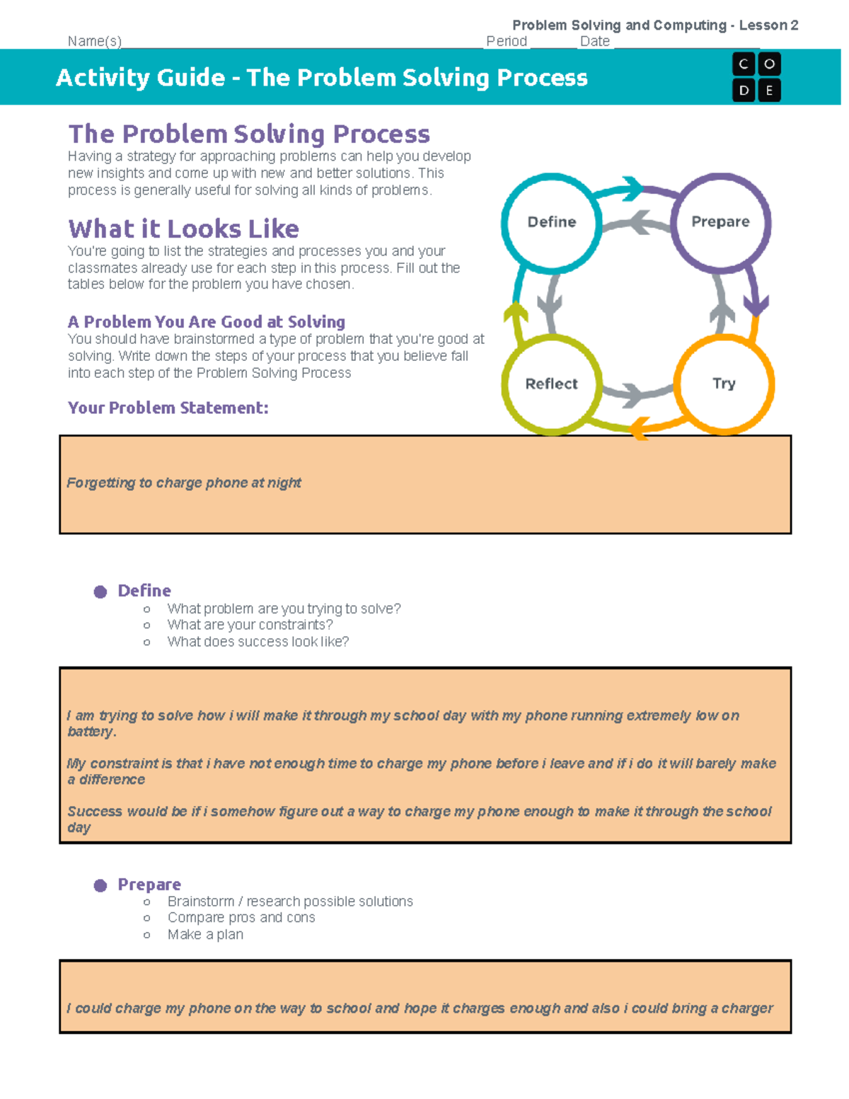 U1L02 - Lesson 2 Activity Guide on The Problem Solving Process - Studocu
