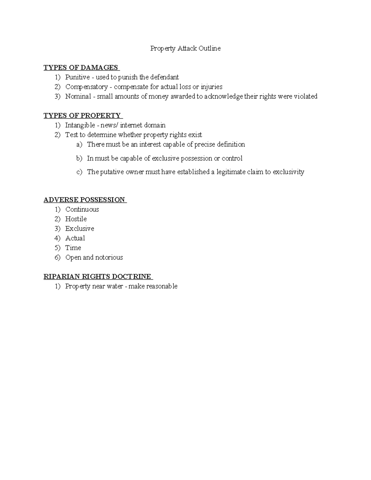 Property Attack Outline: Types of Damages & Rights Analysis - Studocu