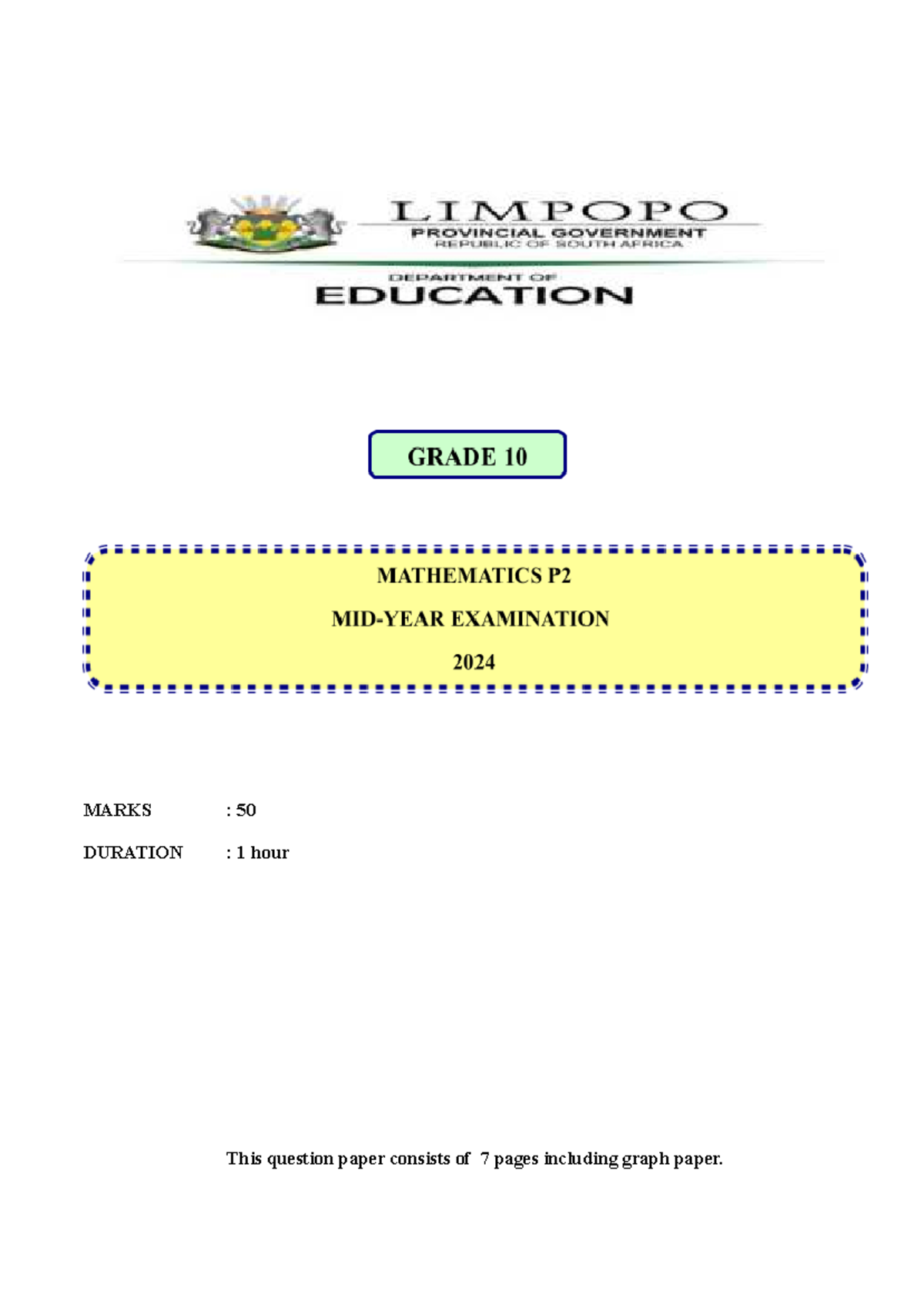 2024 G10 Limpopo P2 June Exam: Math Question Paper Analysis - Studocu