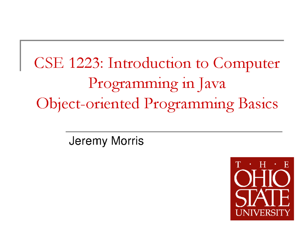 Lecture slides, lectures 9 - 11 - Exception handling, objects and ...