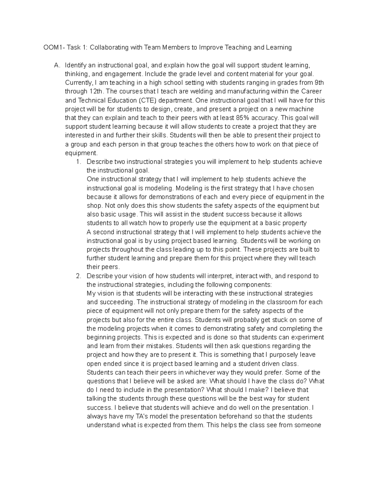 OOM1 - Task 1: Enhancing Teaching Through Collaborative Strategies ...