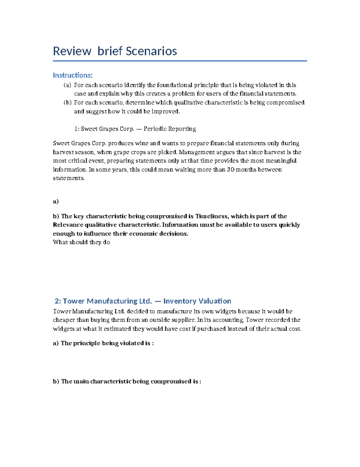 Conceptual Framework Cases Review: Scenarios Analysis for ACC 101 - Studocu