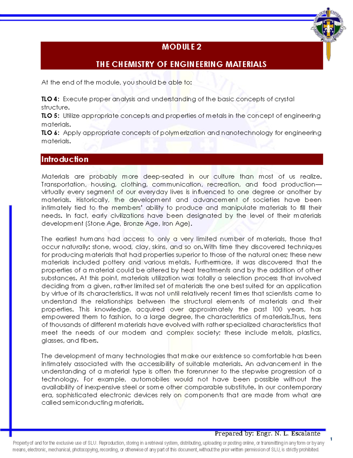 Module 2 UNIT 1 Enggchem - Property of and for the exclusive use of SLU ...