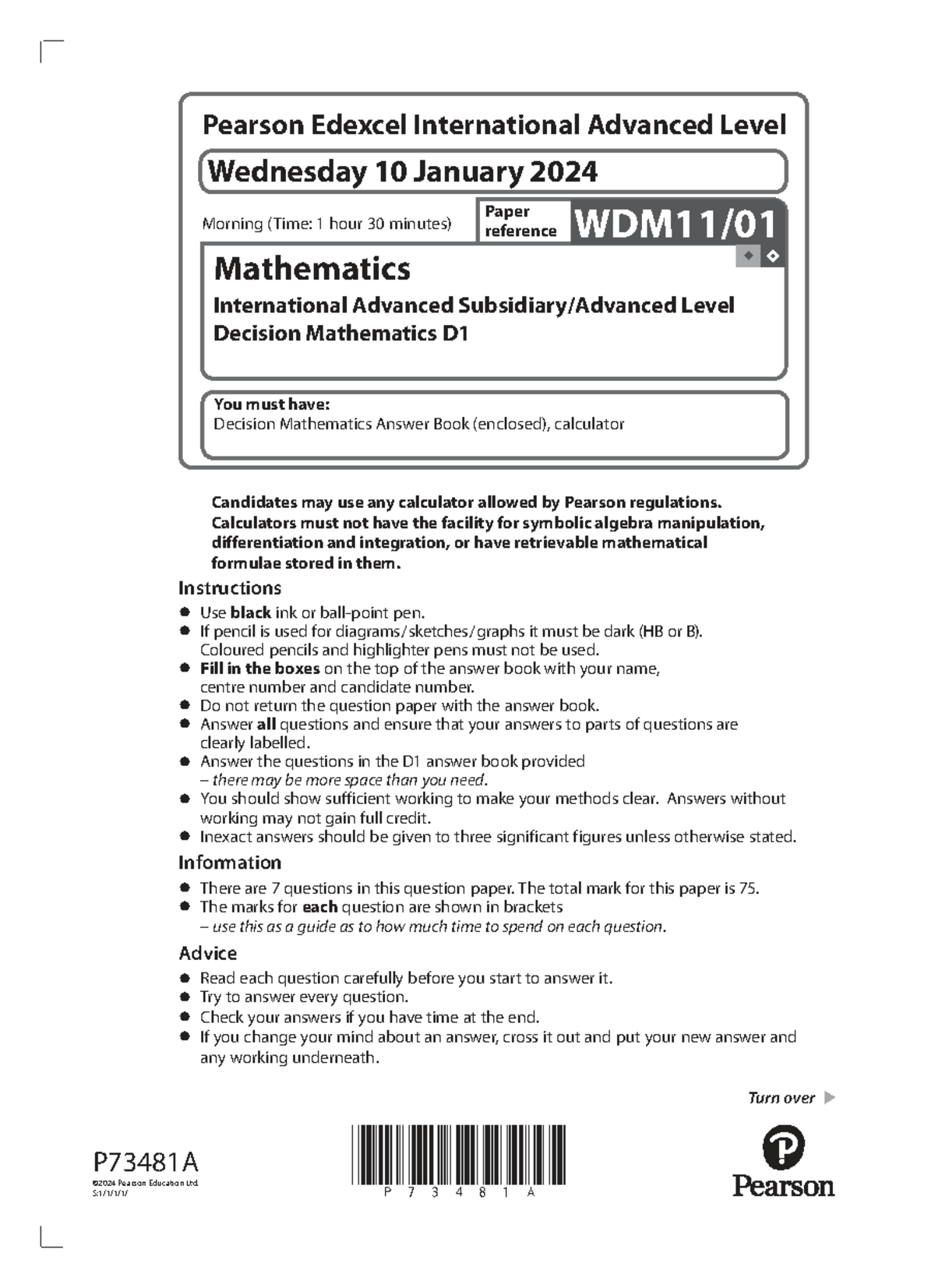 Unit D1 2024 January Exam Paper - Decision Mathematics - Studocu
