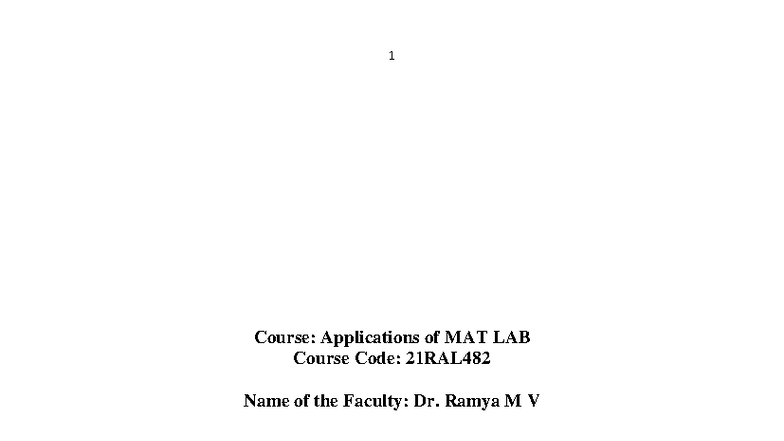 MATLAB Experiments Overview - Course Code: 21RAL482 - Studocu
