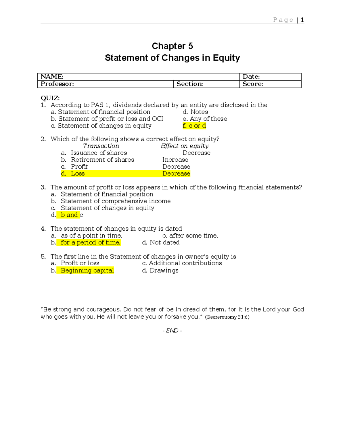 QUIZ: Chapter 5 - Statement of Changes in Equity Insights - Studocu