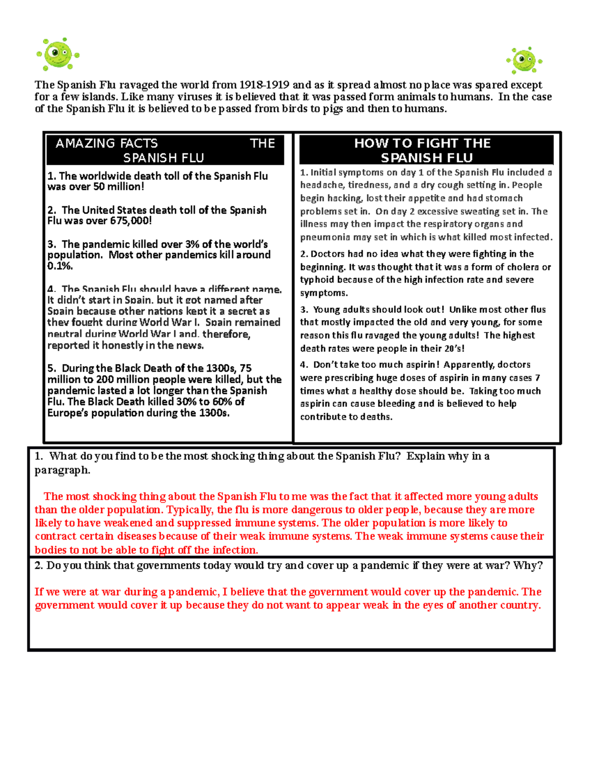 Spanish FLU Assignment - 1918- The Spanish Flu ravaged the world from ...