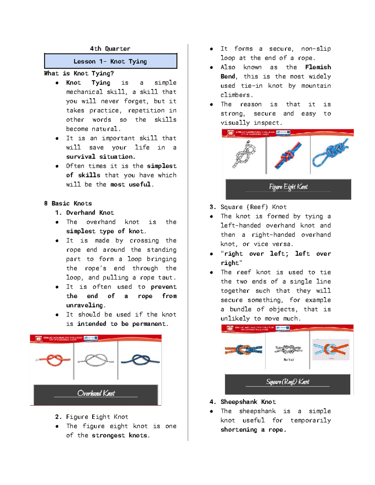 PE&H 4: Lesson Notes on Knot Tying Techniques - Studocu