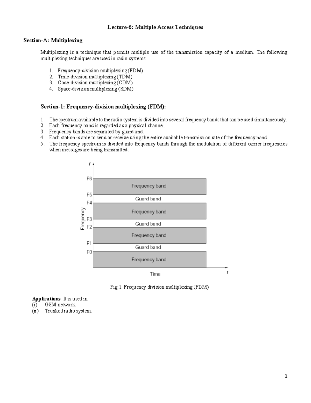 Multiple Access Techniques, Multiplexing - Lecture-6: Multiple Access Techniques Section-A ...