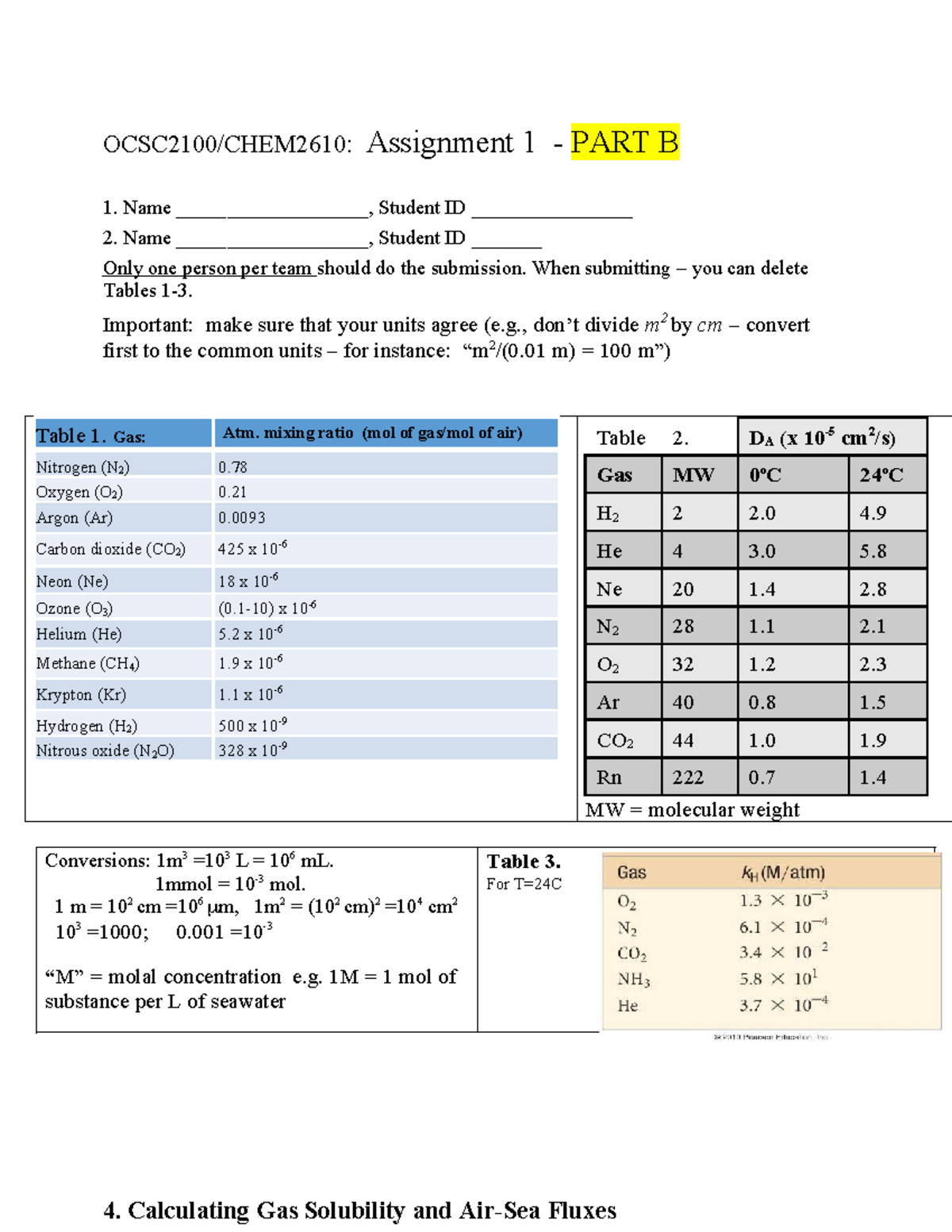Assignment 1 CH OC 2026: Gas Solubility and Flux Calculations Part B ...