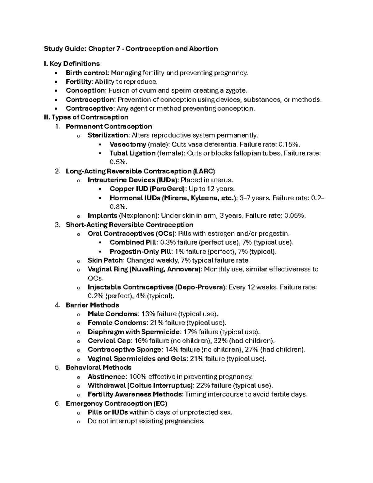 Study Guide: CH7 - Overview of Contraception and Abortion Methods - Studocu