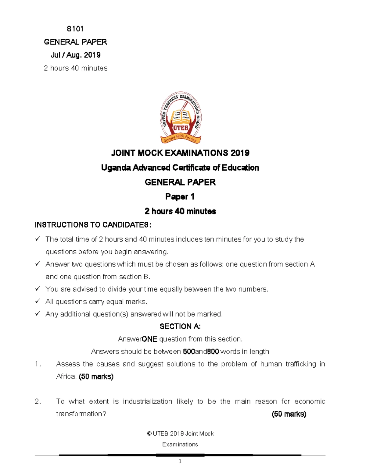 Wakissha Joint Mock Examinations 2024 - ICT Paper 1 Review Guide - Studocu