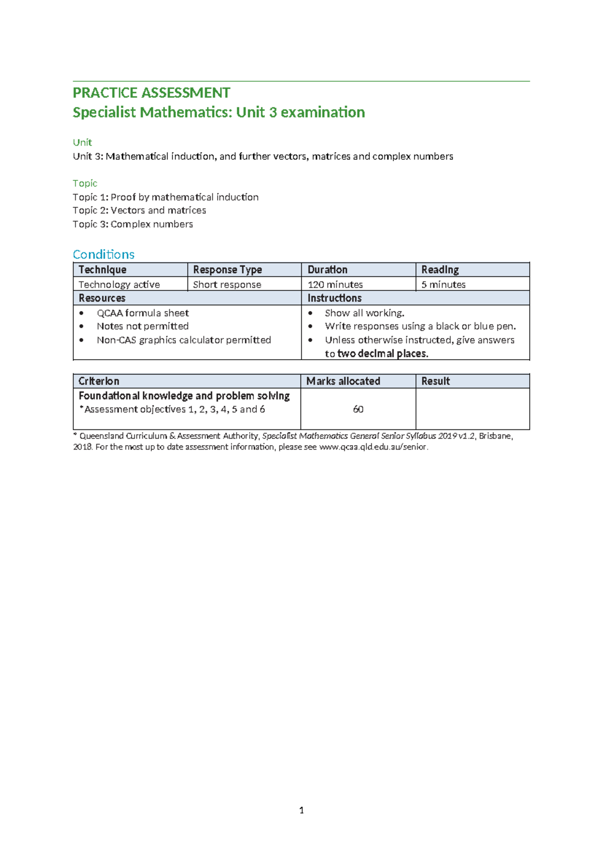 MAS Unit 3 Practice Exam: Mathematical Induction & Complex Numbers ...