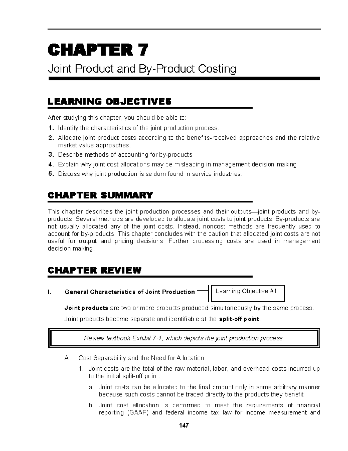 CHAPTER 7 Joint Product and Costing Overview and Key Concepts - Studocu