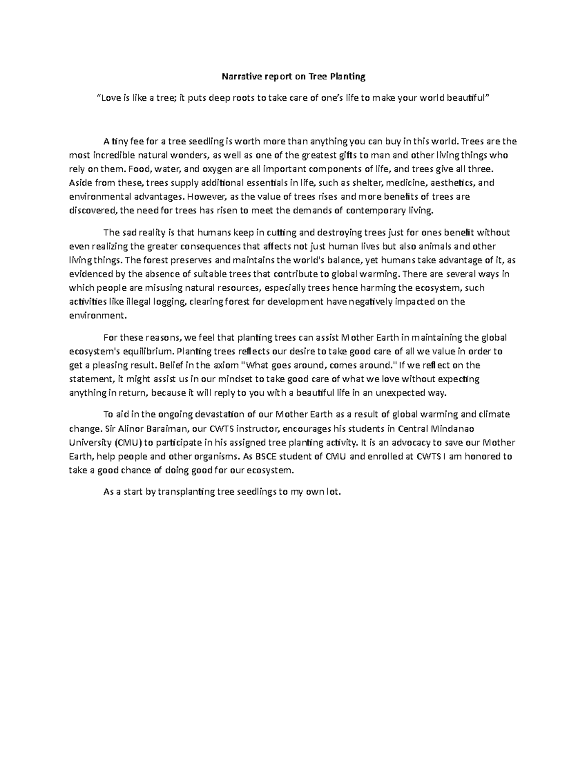 Narrative report on Tree Planting - Narrative report on Tree Planting ...