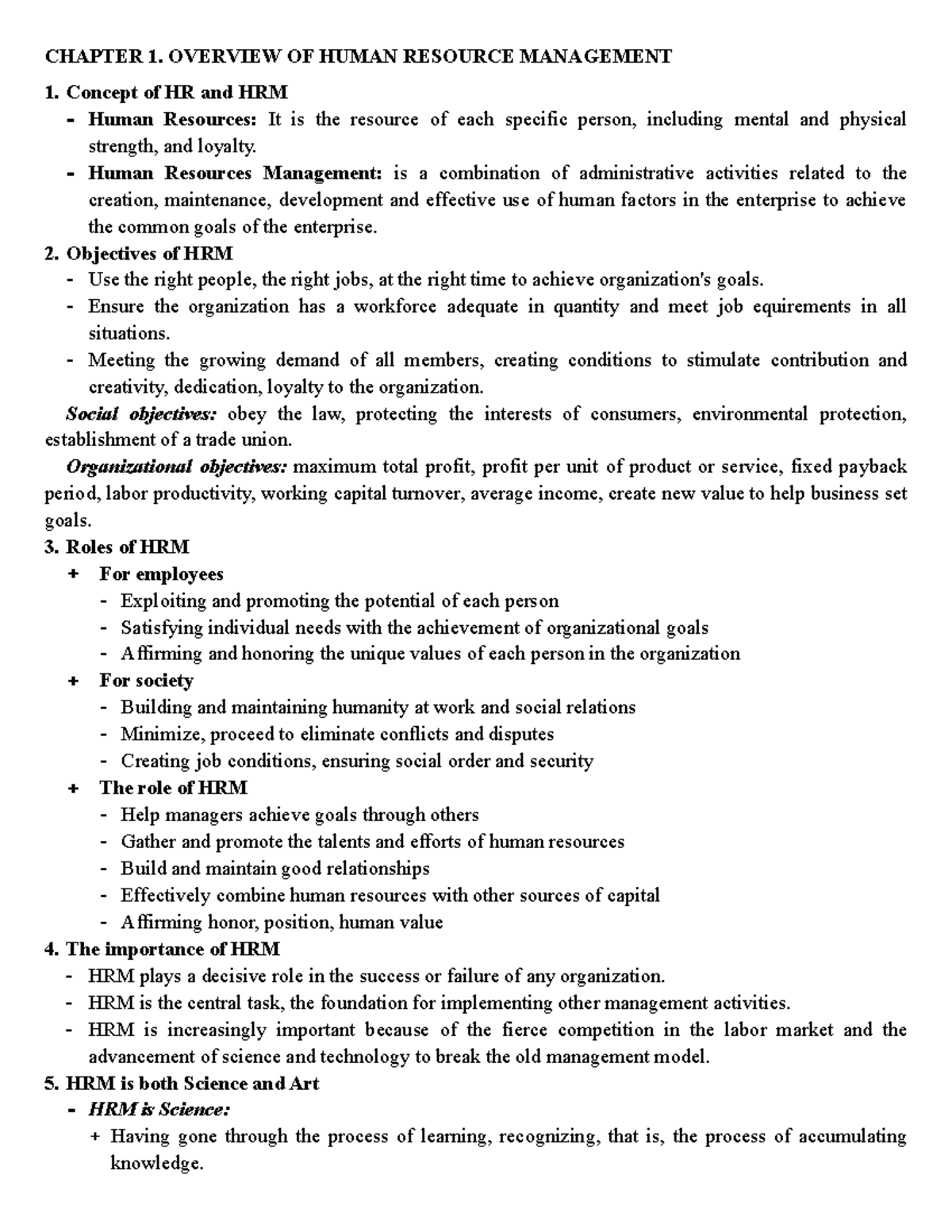 HRM 101: Overview of Human Resource Management Concepts - Studocu