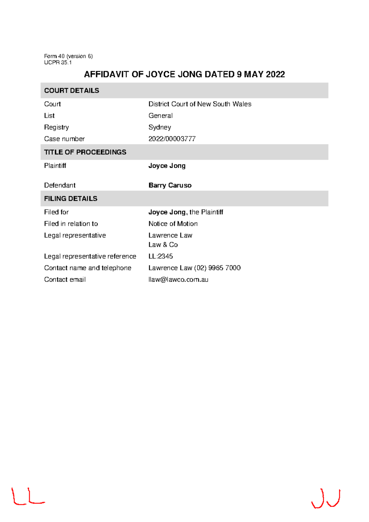 2.1 - Interlocutory Application: Affidavit by Joyce Jong (2022) - Studocu