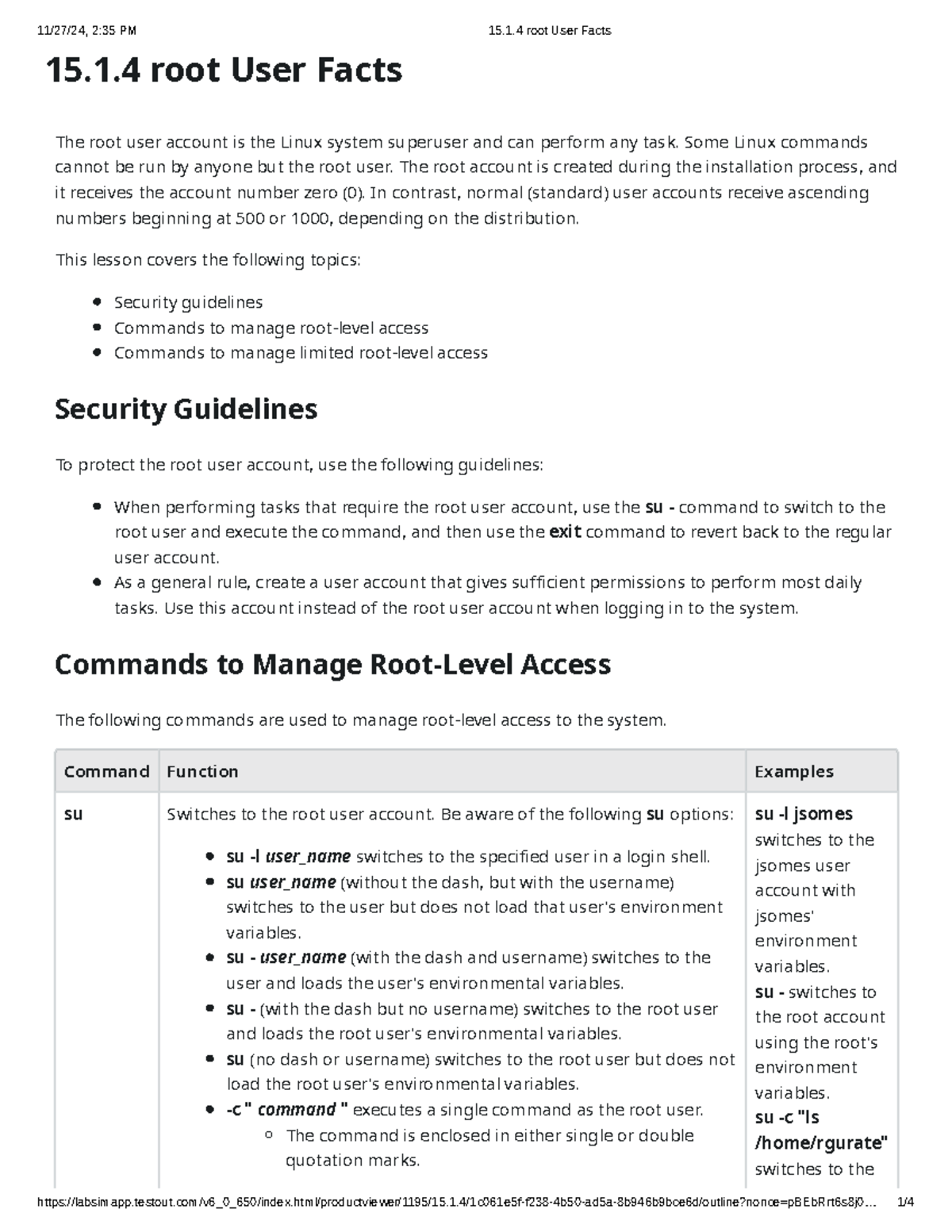 15.1.4 root User Facts - notes on root users - 15.1 root User Facts The ...