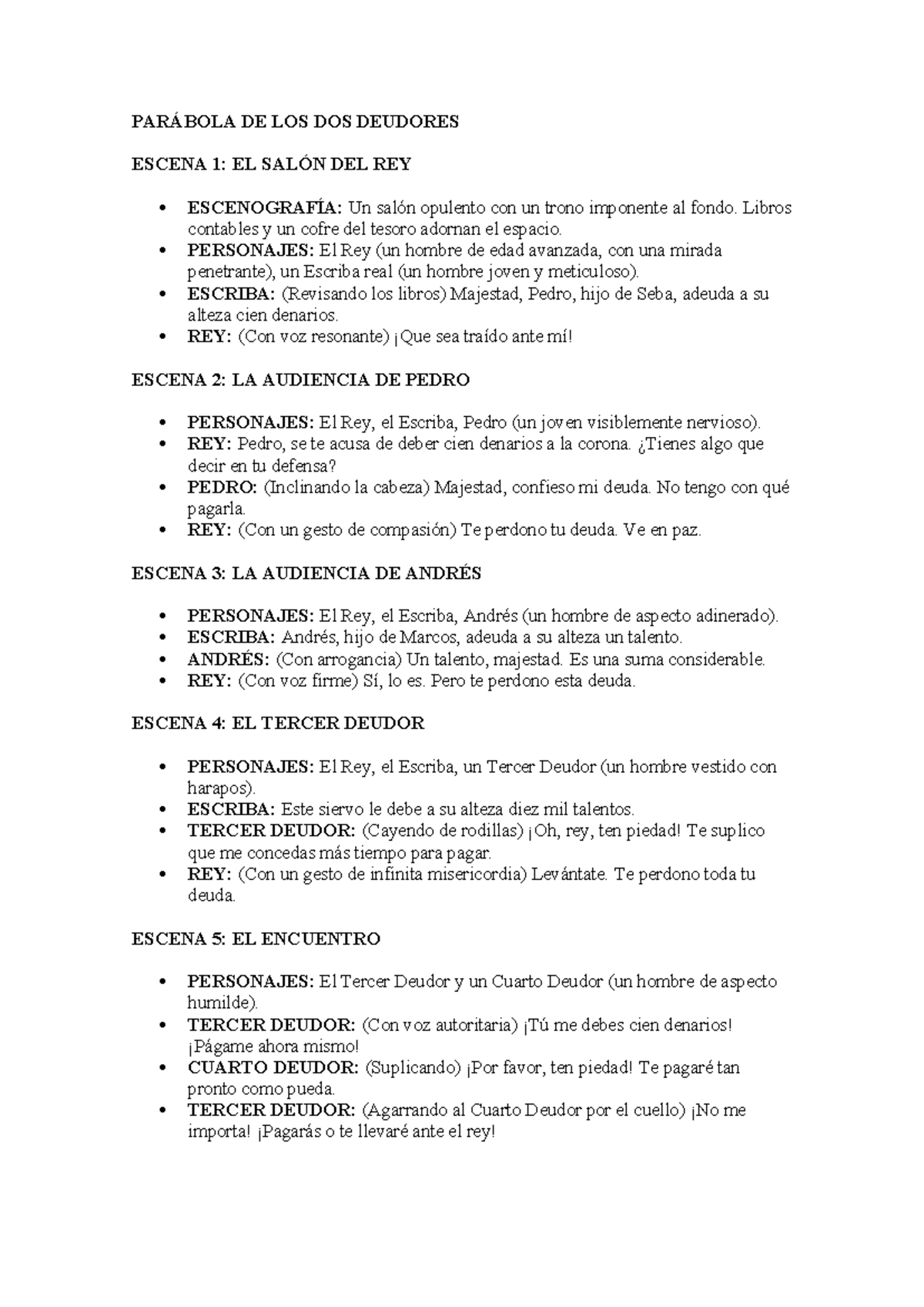 Parábola de los Dos Deudores: Escenas y Personajes Clave - Studocu