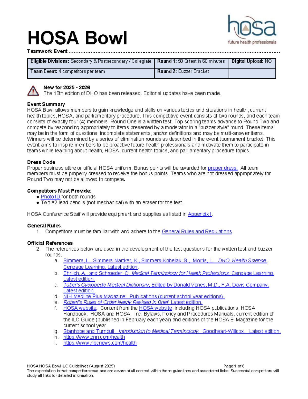HOSA Bowl Team Event Guidelines 2025-2026: Rounds & Scoring - Studocu