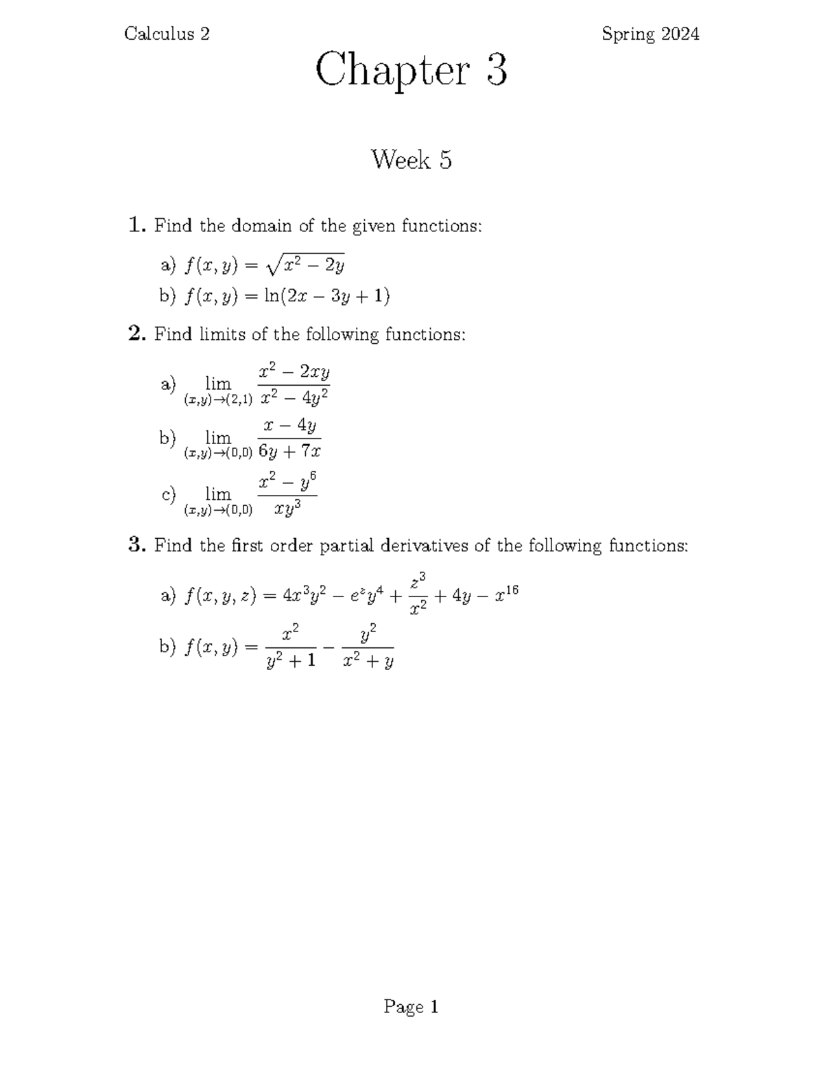 Calculus 2 Spring 2024 Homework: Week 5 Exercises and Solutions - Studocu