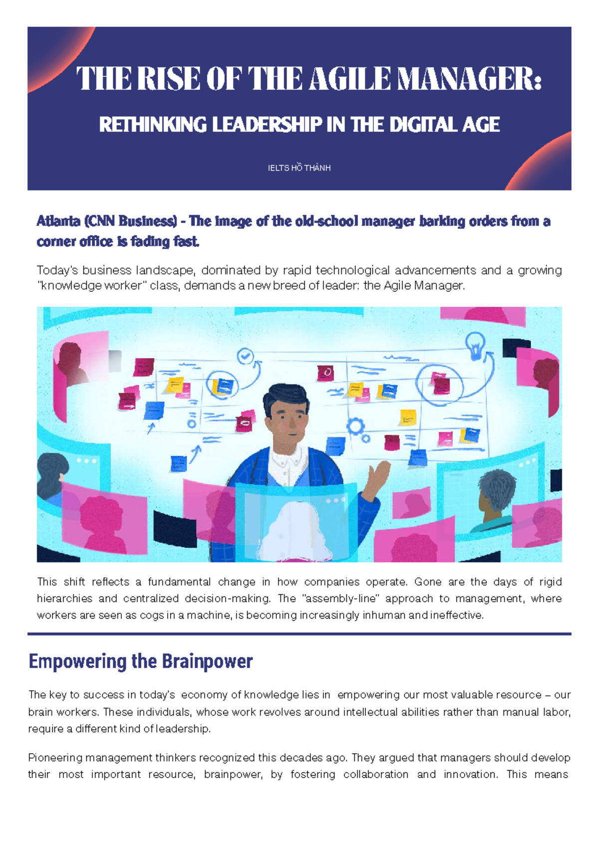 RETHINKING LEADERSHIP: THE RISE OF THE AGILE MANAGER - Studocu