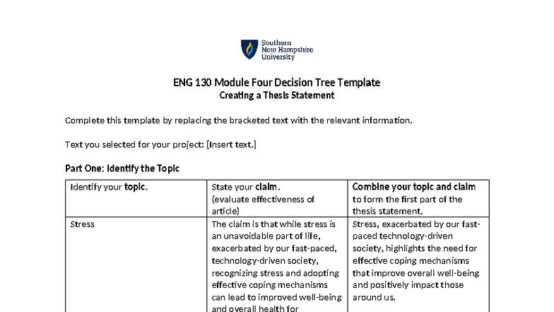 ENG 130 Module Four Thesis Statement Development Template - Studocu