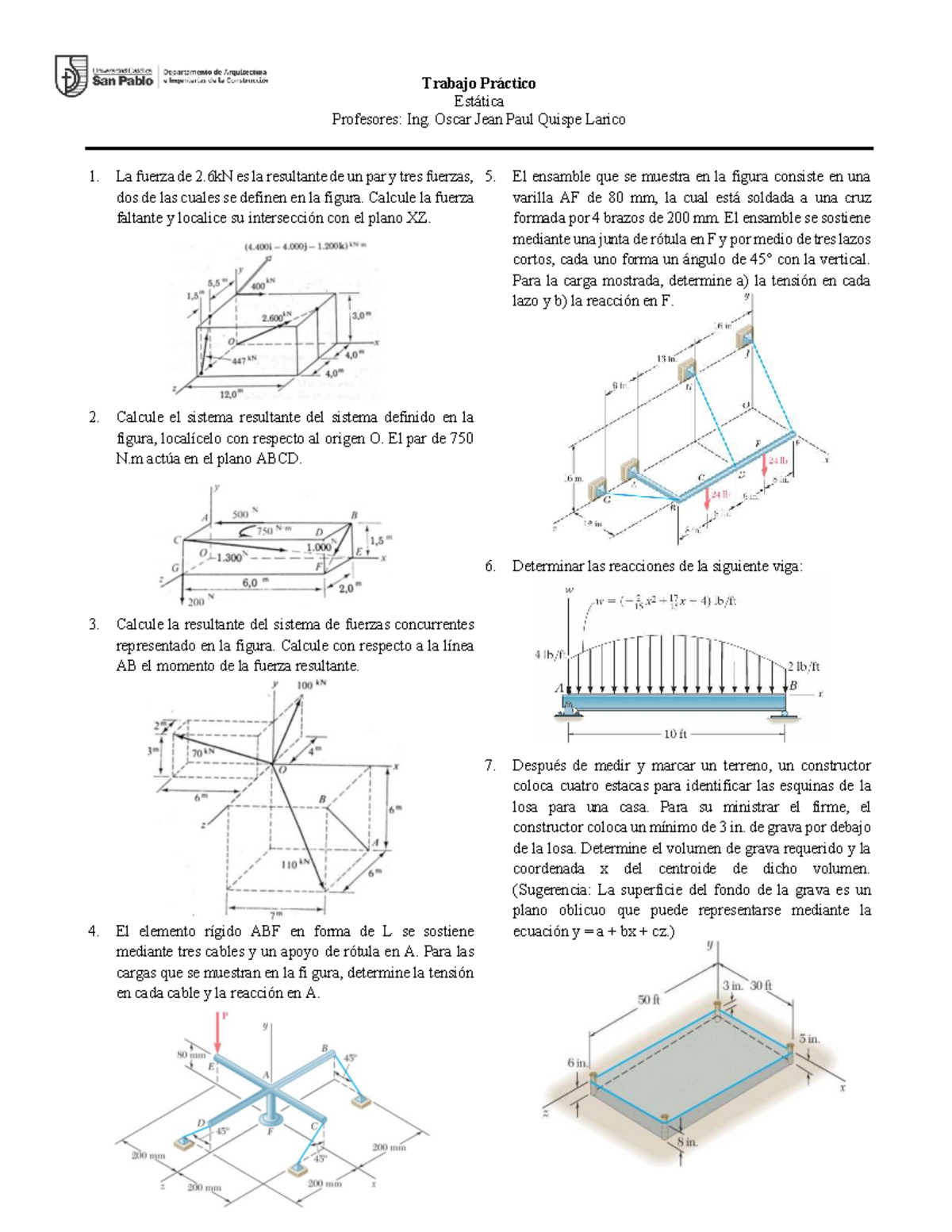 Trabajo Práctico de Estática - Cálculos de Fuerzas y Reacciones - Studocu
