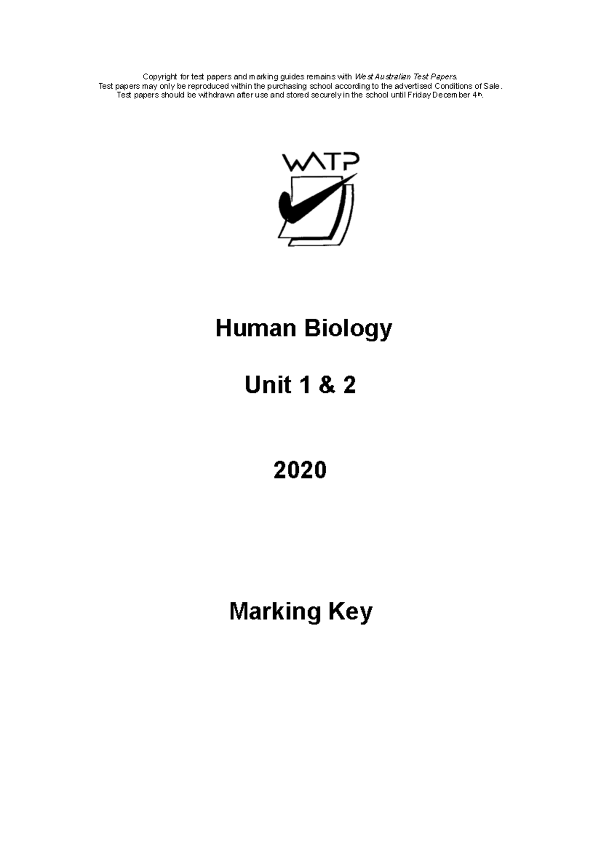 2020 Human Biology Unit 1 & 2 Marking Key and Guidelines - Studocu