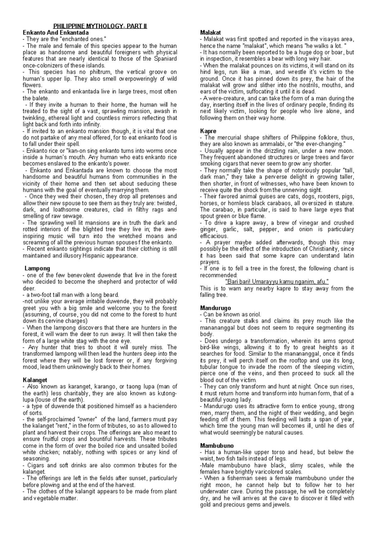 BSEE-33 Philippine Mythical Creatures: Enkanto, Duwende, and More - Studocu