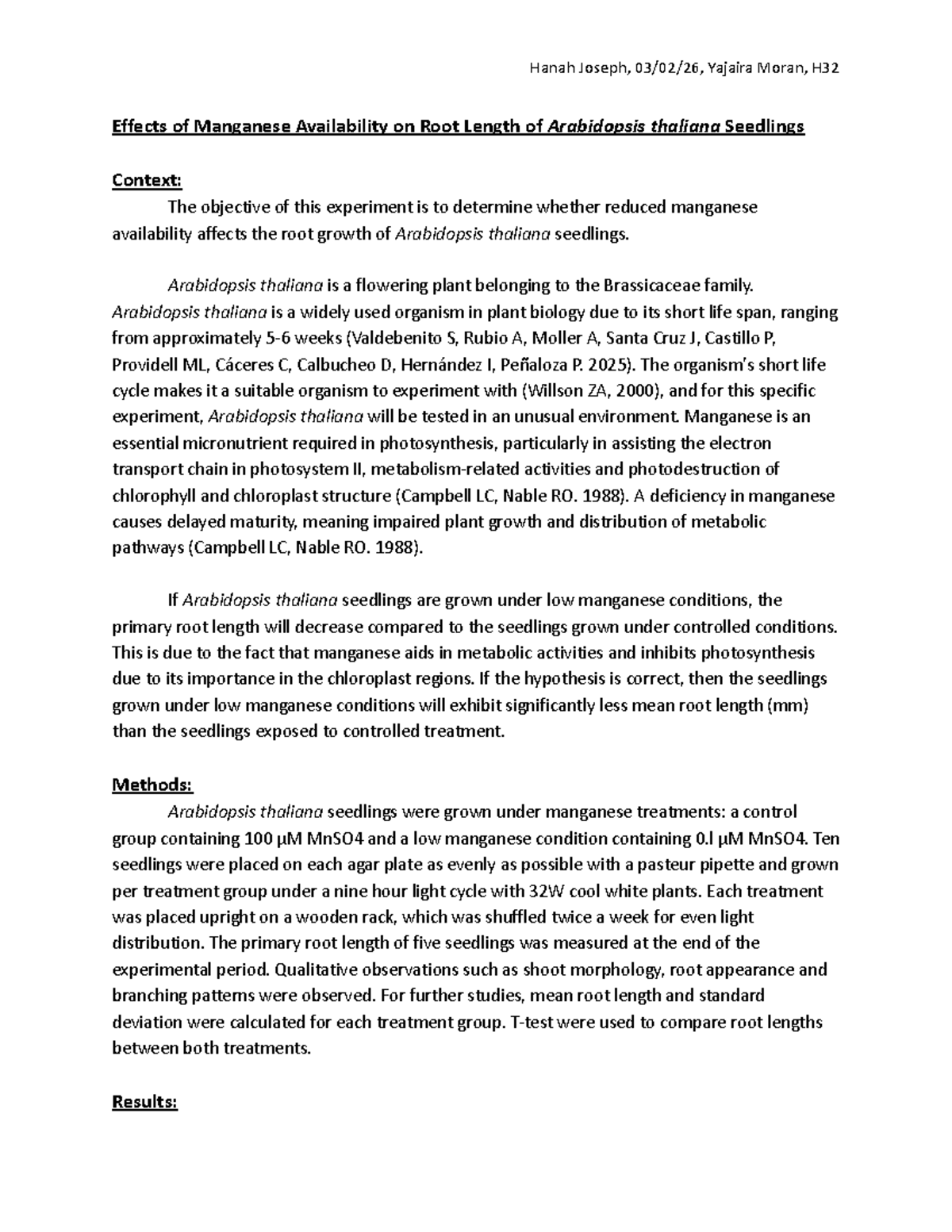 Lab 3 Report: Effects of Manganese on Arabidopsis thaliana Root Growth ...