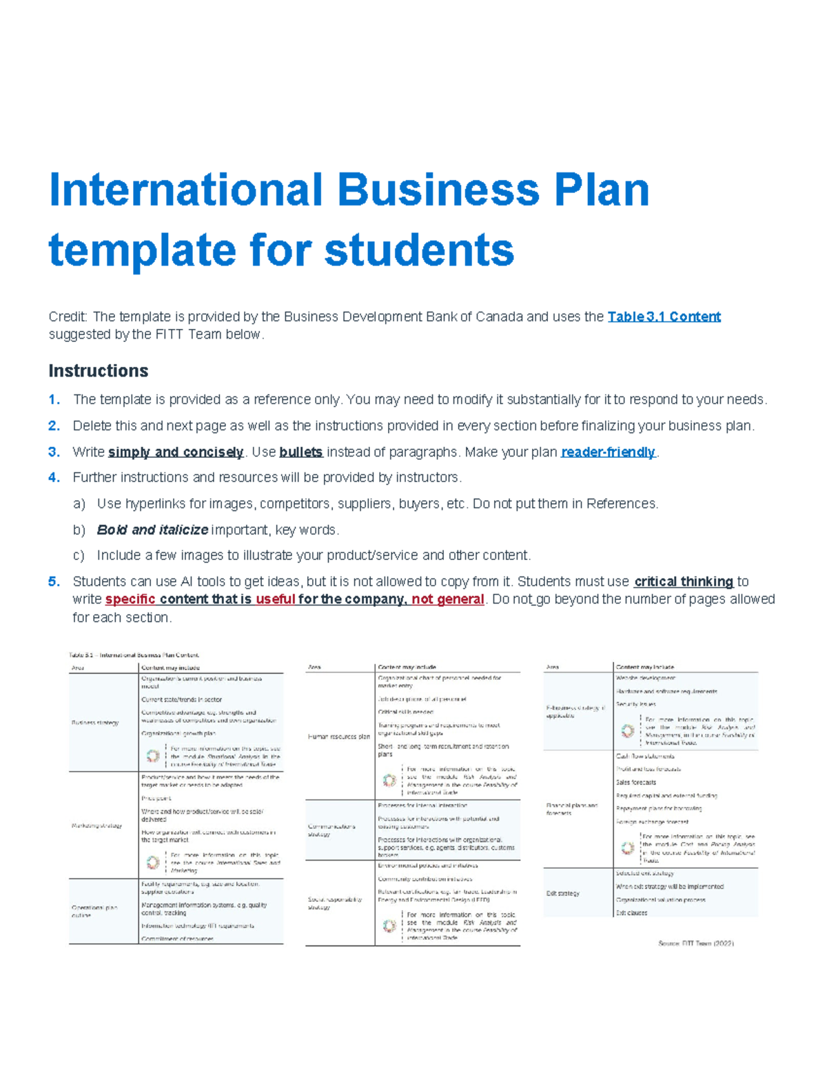 International Business Plan Template for Students (BUS 101) - Studocu