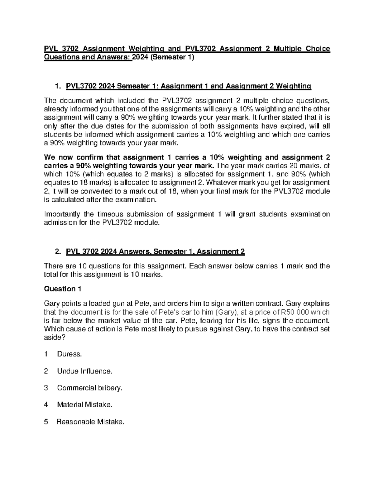 PVL3702 Semester 1 Assignment 2 MCQ Answers & Explanations 2024 - Studocu