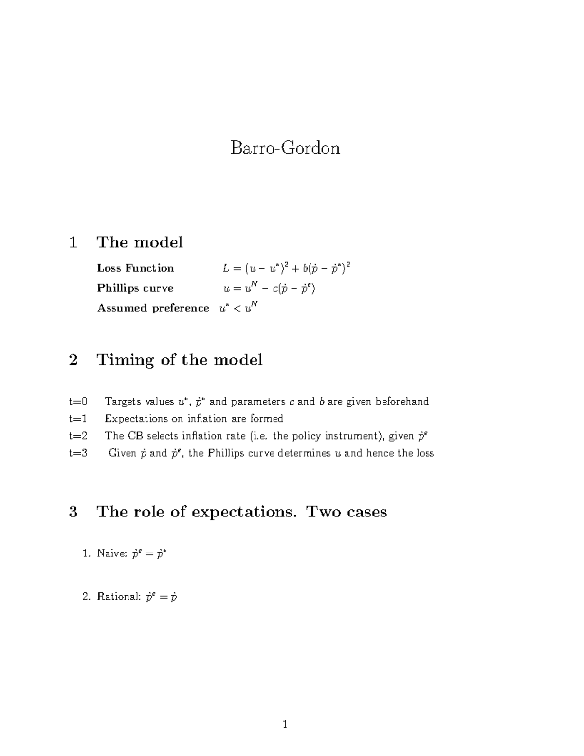 Barro-Gordon model - Slides - Barro-Gordon 1 The model Loss Function L ...