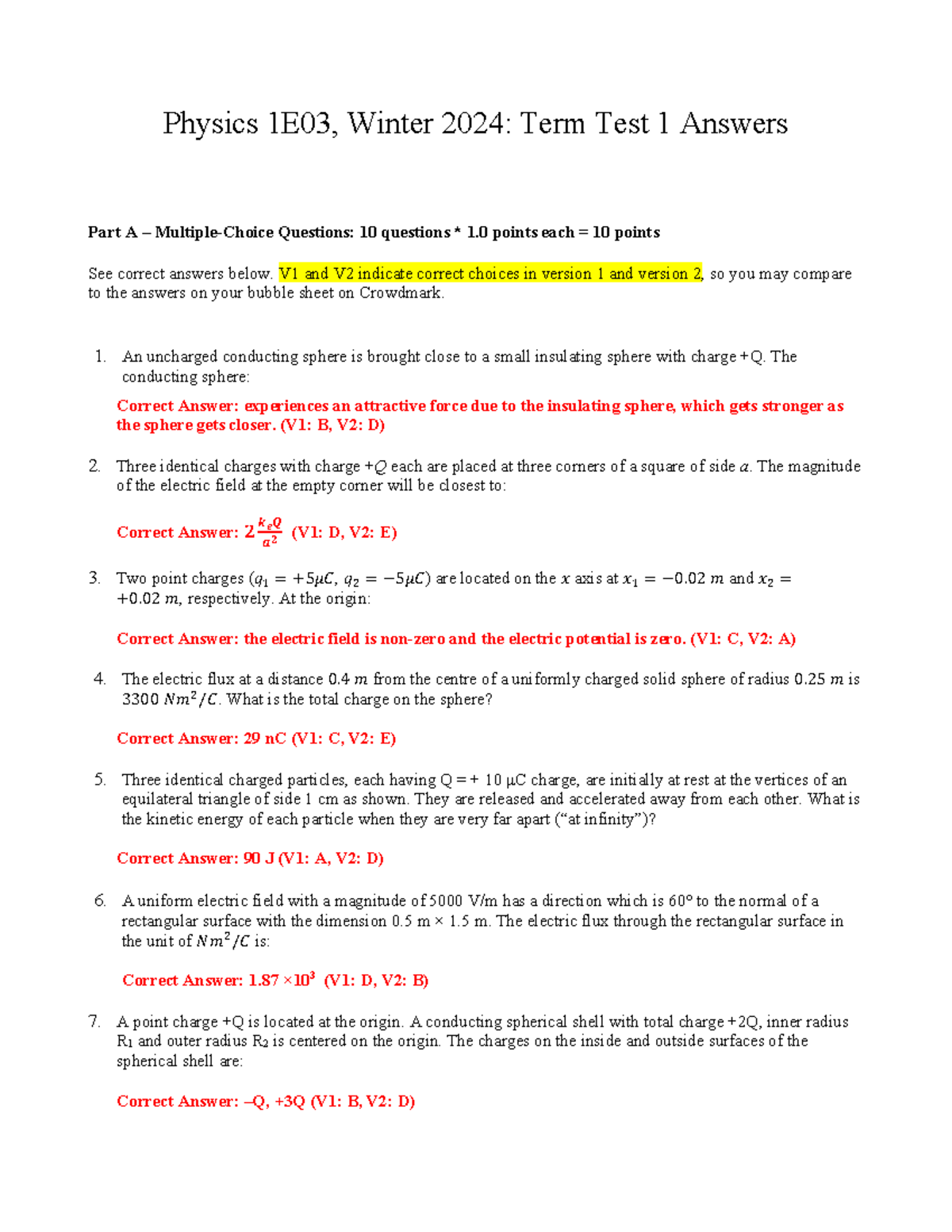 Physics 1E 03 Winter 2024: Term Test 1 Solutions & Answers - Studocu